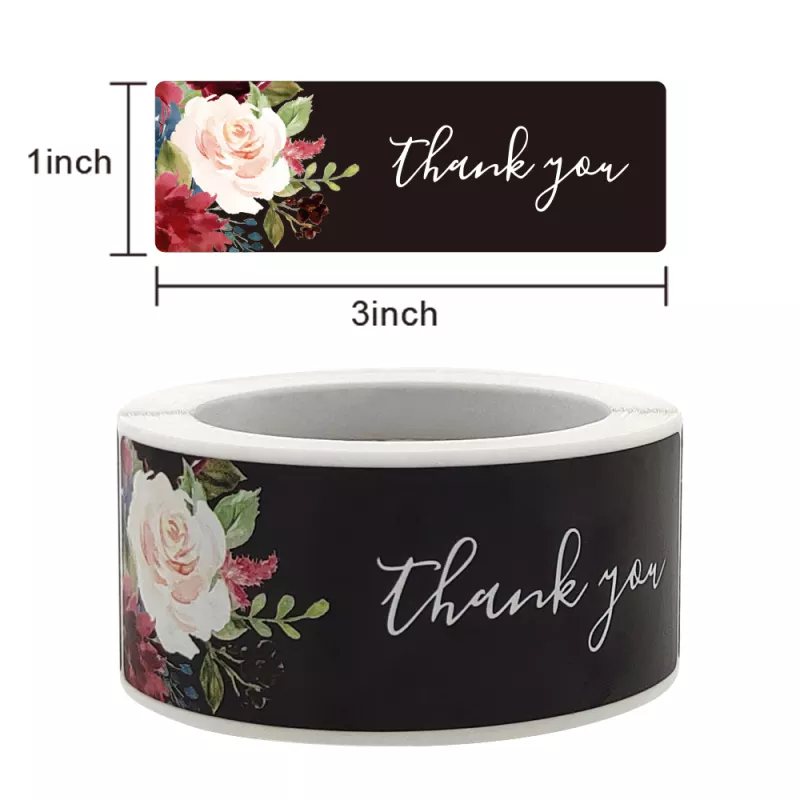 Rectangular rose flower Thank you stickers for gifts and small ...