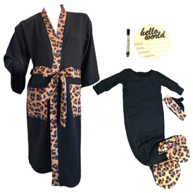 Mom & Me Hospital Set - Gown, Beanie, Babygrow & Birth Ann-Black ...