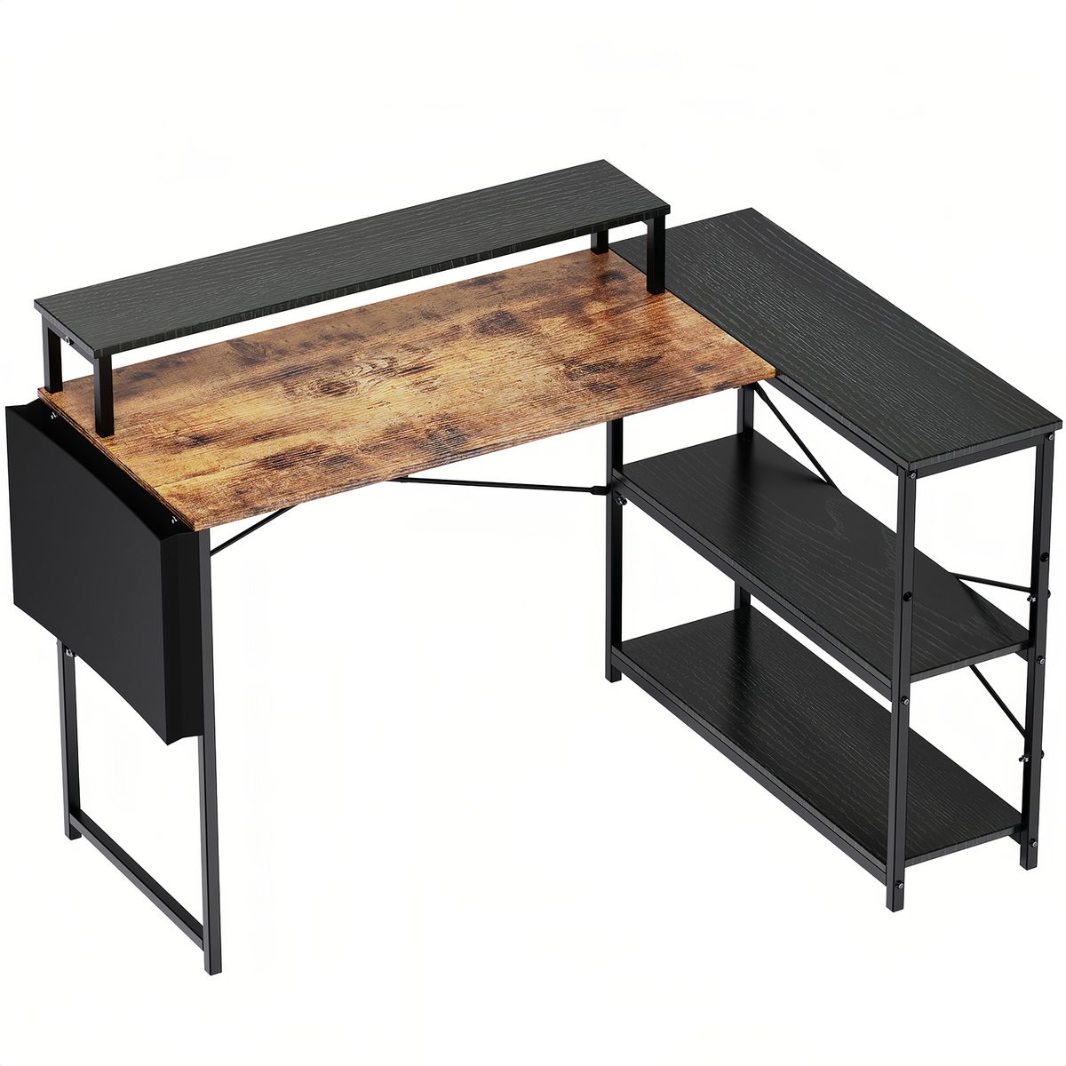 Flippable L-shaped 3layer computer desk can accommodate the host ...