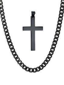 Bold & Stylish Black Stainless Steel Cuban Link Chain with Cross ...