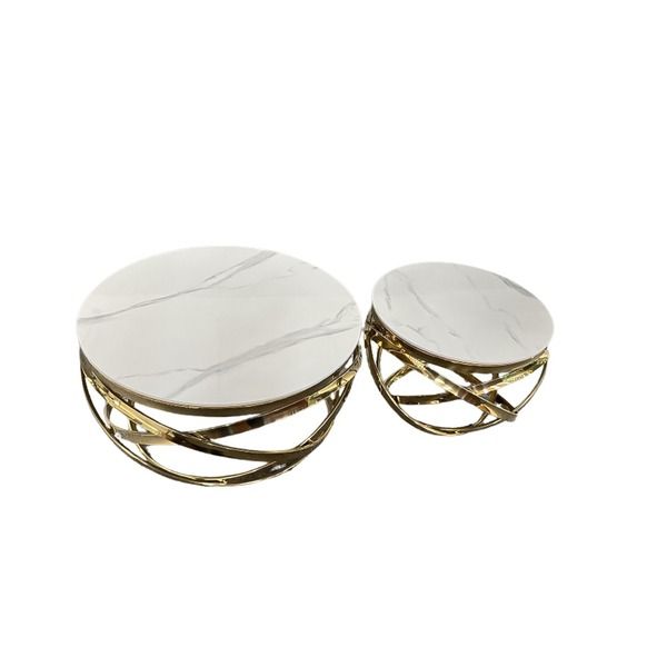 Set of 2 Marble top Round Lugee Coffee Tables - White and Gold | Shop ...