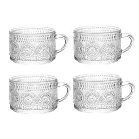 400ML Vintage Coffee Mugs Embossed Glass Cups Tea Cup Water Glass - 4 ...