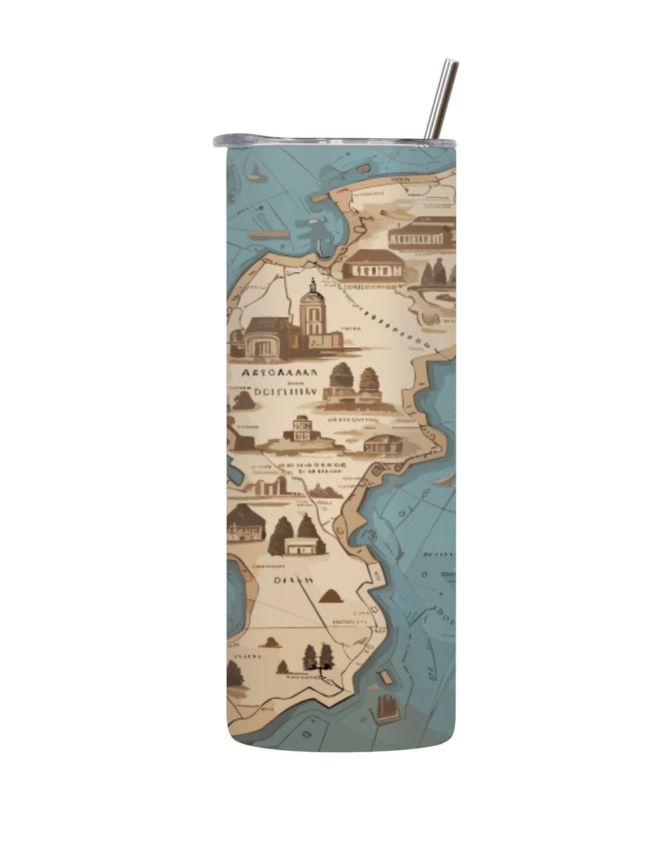 Blue 20 Oz Tumbler with Lid and Straw Trendy Maps Graphic Design ...