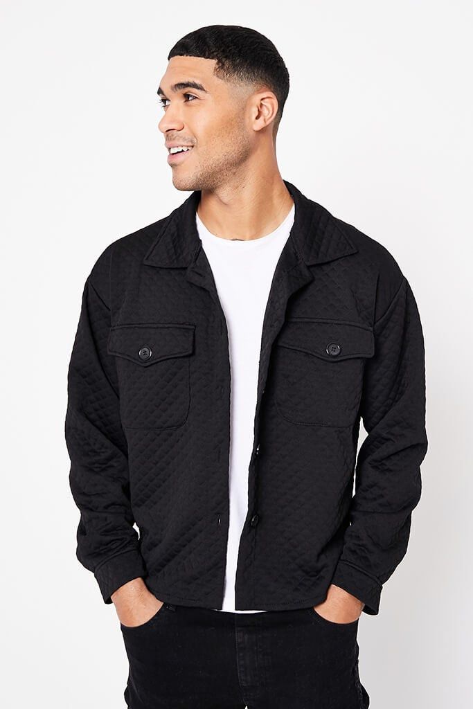 I Saw It First Mens - Black Boxy Oversized Quilted Shacket | Shop Today ...