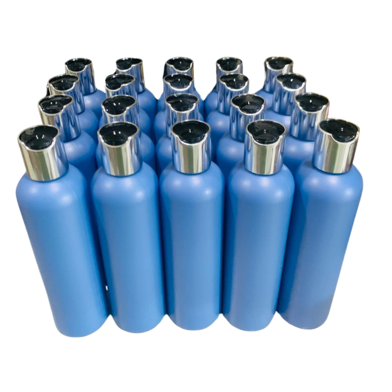 20 x 250ml Blue Luxurious HDPE Round Shoulder Bottles with Silver+Black ...