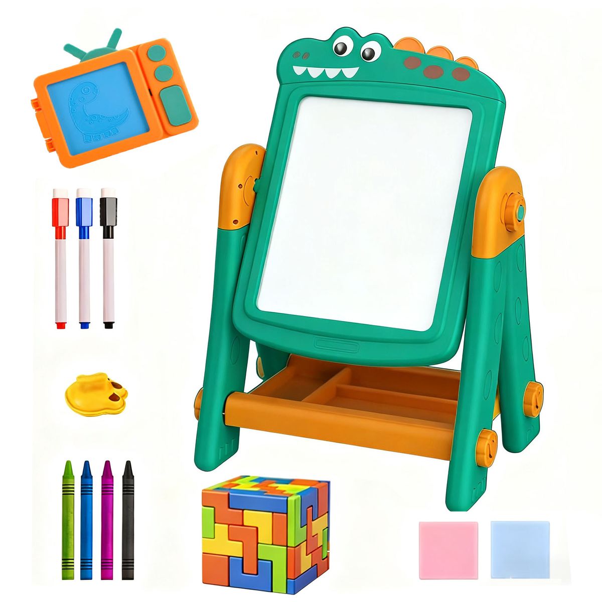 Kid's Playing Table 2-in-1 Drawing Board & Building Blocks Table with ...