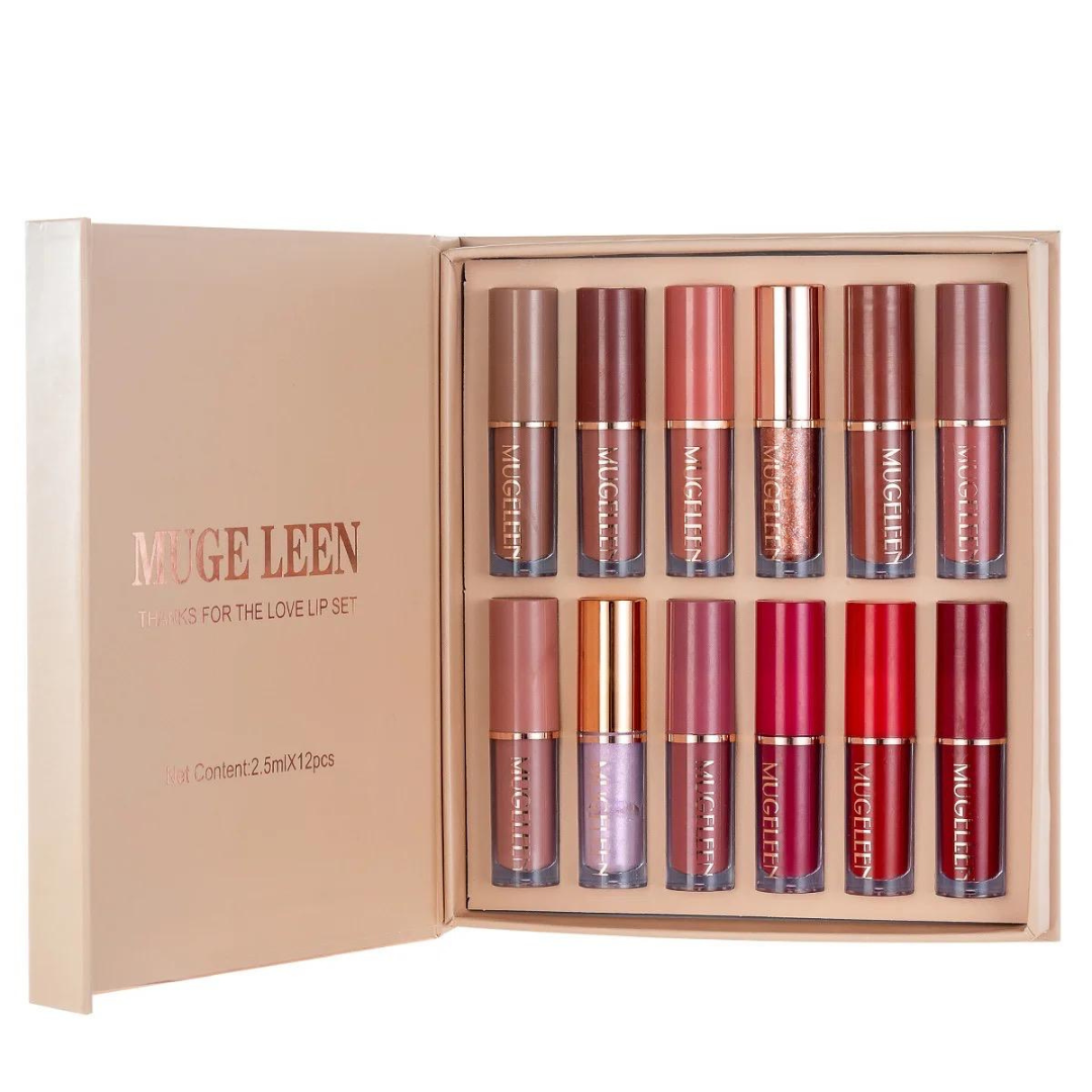 12Piece Mugg Leen Long-lasting Waterproof Lip Gloss Set with Gift Box ...