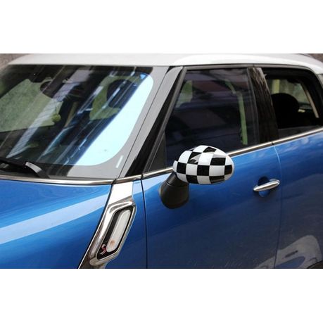 Mini cooper checkered mirror caps store