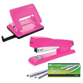 Treeline Metal Stapler & Punch Combo + Box of Staples - Pink | Shop ...