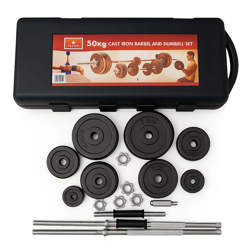 50kg Cast Iron Barbell & Dumbbell Set - Home Gym | Shop Today. Get it ...