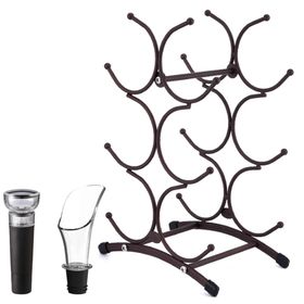 6 Bottles Metal Wine Rack Holder Display Shelf With Stopper & Pourer ...