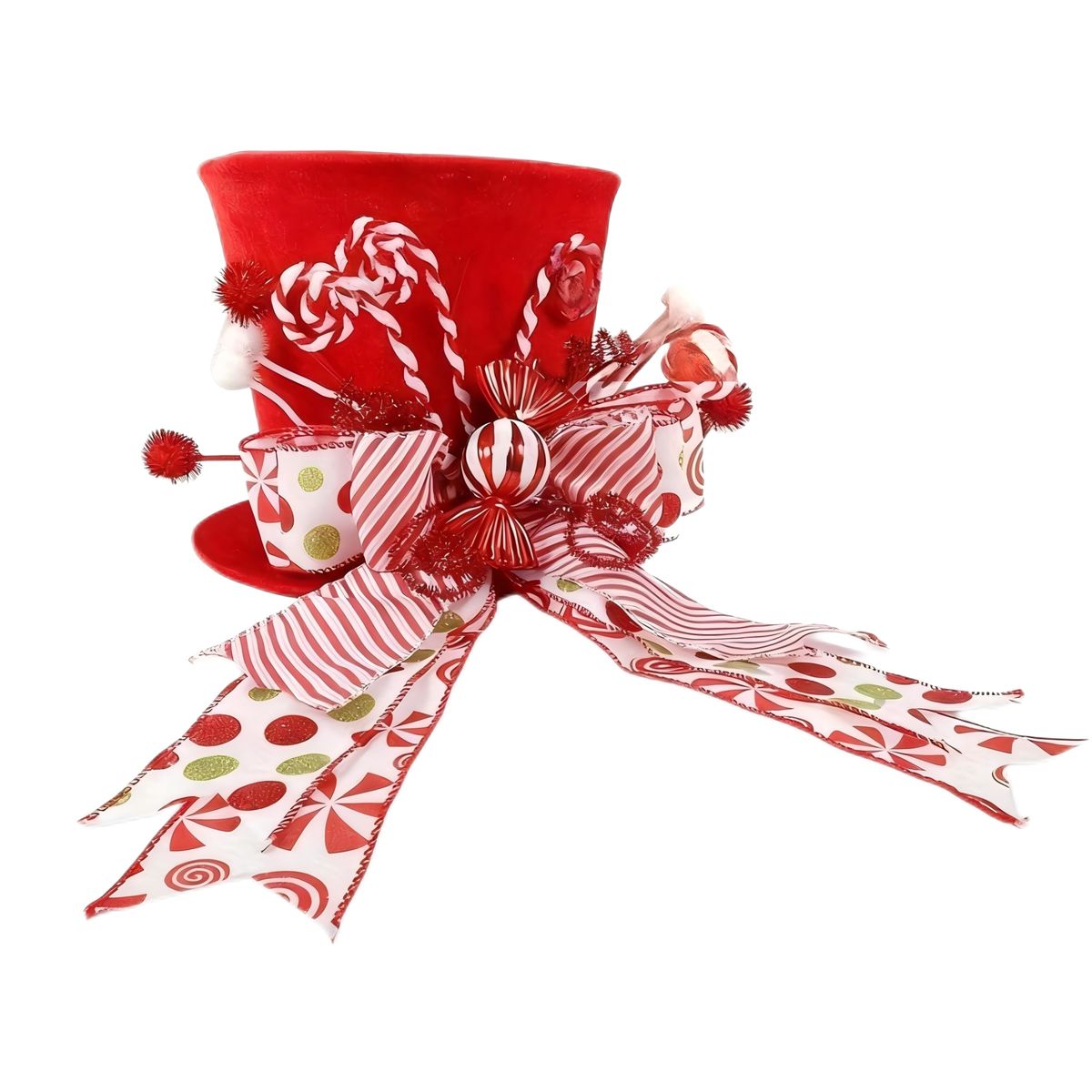 Candy Cane Christmas Tree Topper Hat, Red Tree Topper Hat with Candy ...