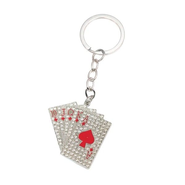 Party Playing Card Design Keychain With Shiny Rhinestone Accents - Red ...