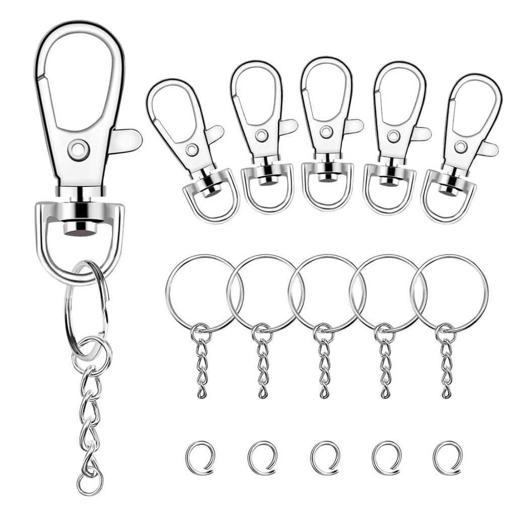 100 Piece Set Swivel Snap Hooks and Key Rings with Chain & Jump Rings ...