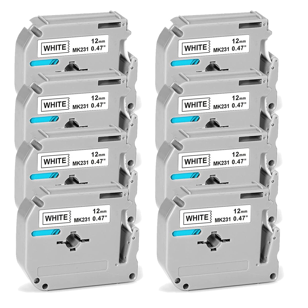Brother MK231/M-K231 Black on White 12mm Label Tape 8-Pack - Compatible ...