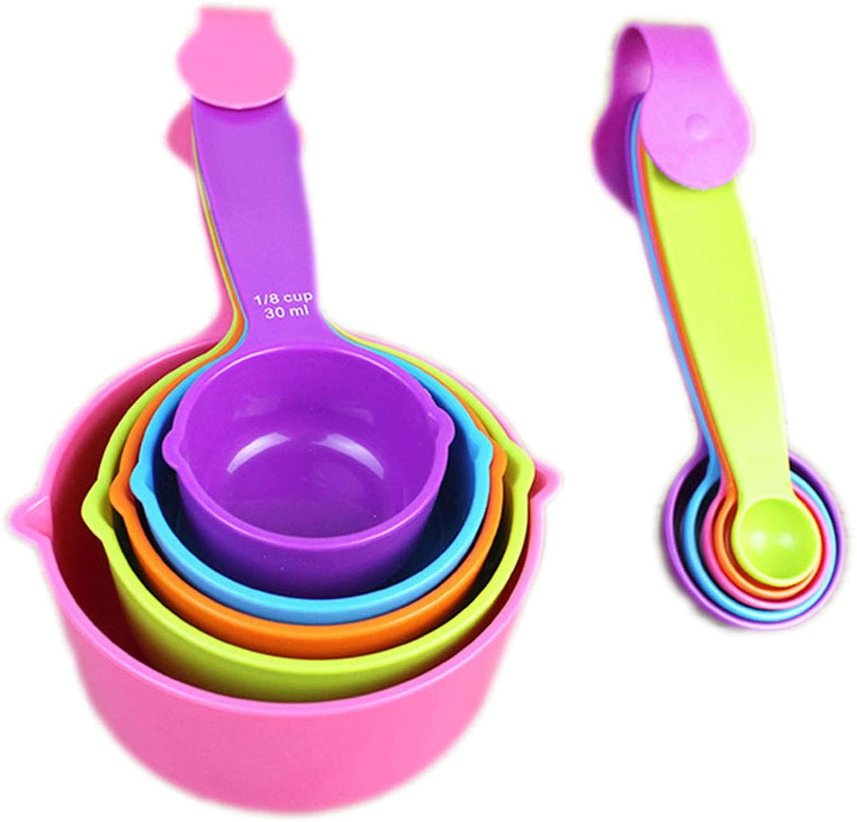 10 Pieces Plastic Measuring Cups and Spoons Set for Kitchen Cooking ...