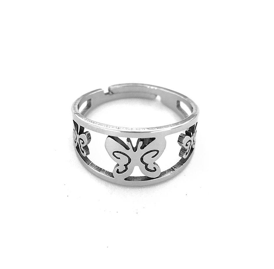 Solid stainless steel - adjustable ring with design - 3 Butterflies ...