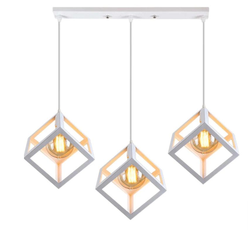 3-Lights Linear Cluster White Geometric Cube Pendant Lamp-MRUL | Shop ...