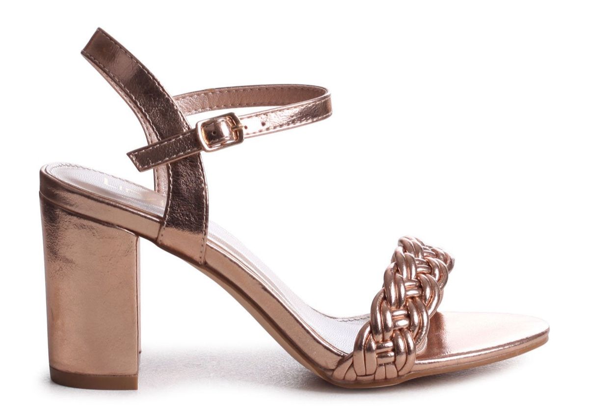 Linzi Passion Ladies - Rose Gold Faux Leather Heeled Sandal With Plaited Front Strap | Shop ...