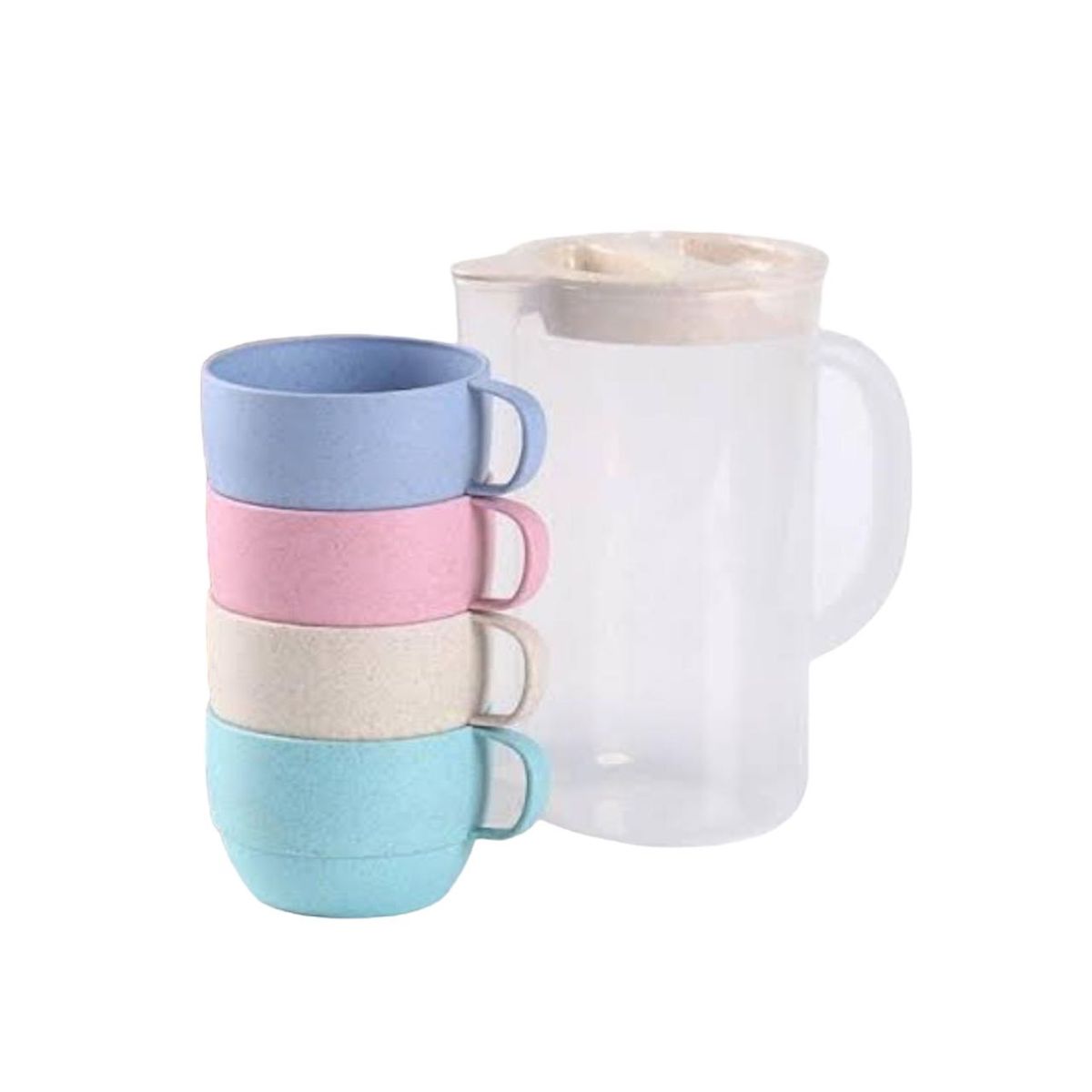 Eco-Friendly Wheat Straw Fibre Beverage Pitcher with Colourful Cups, 5 ...