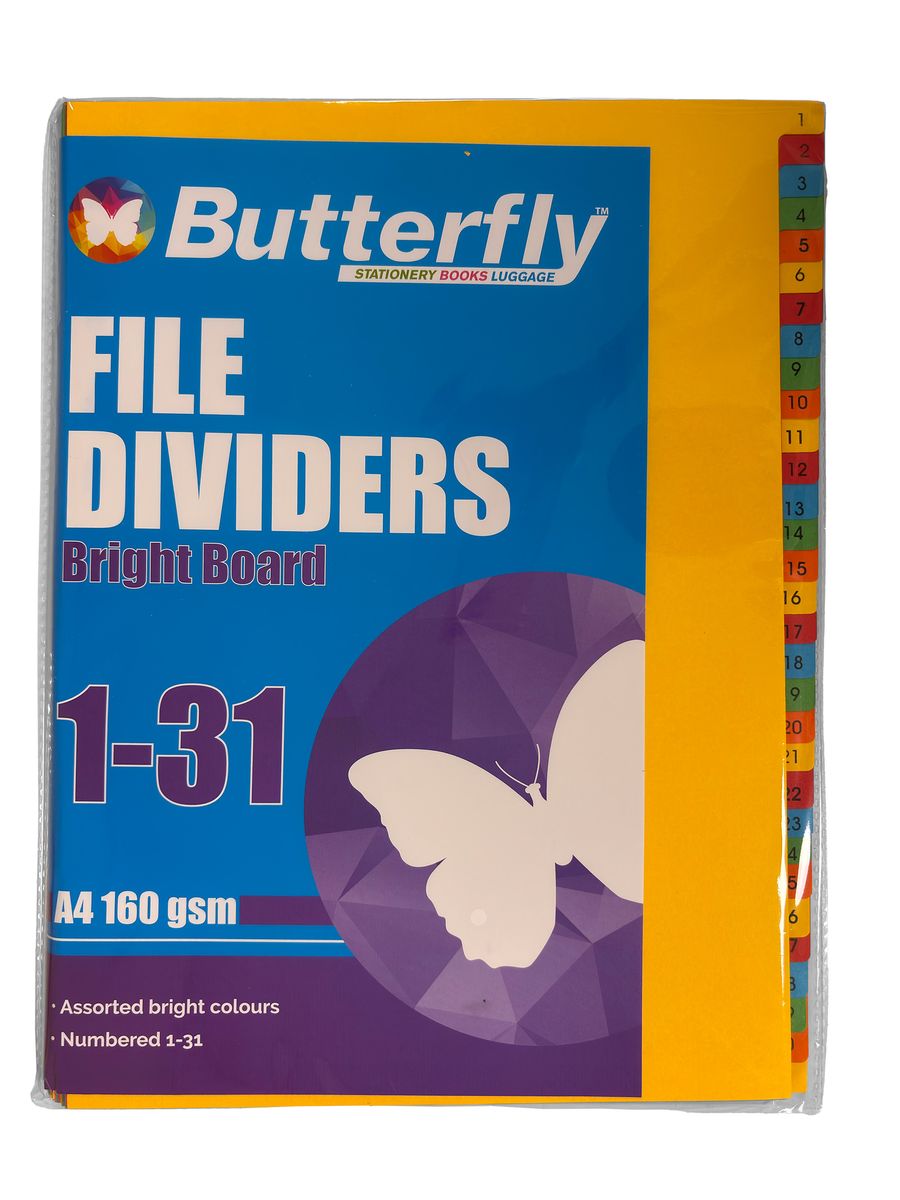 Board File Dividers - A4 160Gsm Bright - 31 Tab (1-31) X2 | Shop Today ...