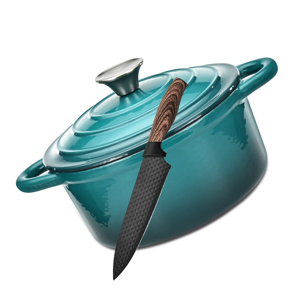 22cm - Enamel Coated Cookware Pot with Self Basting Lid with Knife ...