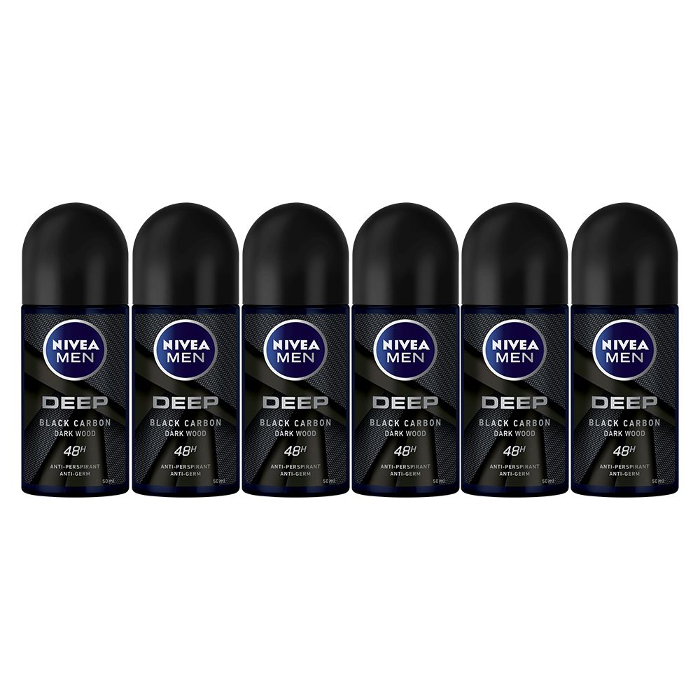 NIVEA MEN DEEP Anti-perspirant Roll-On Deo with Active Charcoal, 6x50ml ...