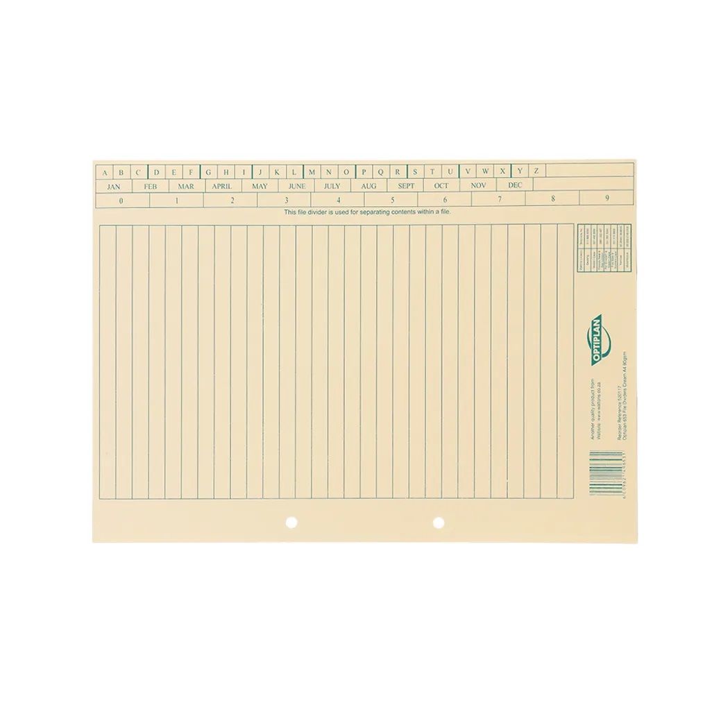 OPTIPLAN 653 File Dividers A4 (Pack of 50) - Cream | Shop Today. Get it ...