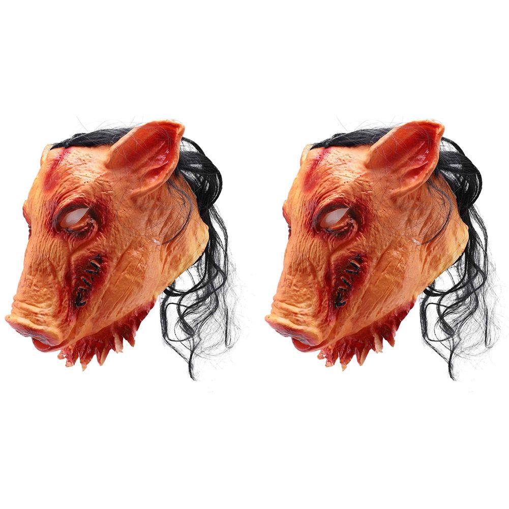 Halloween Scary Masks Novelty Pig Head Horror With Hair Cosplay | Shop ...