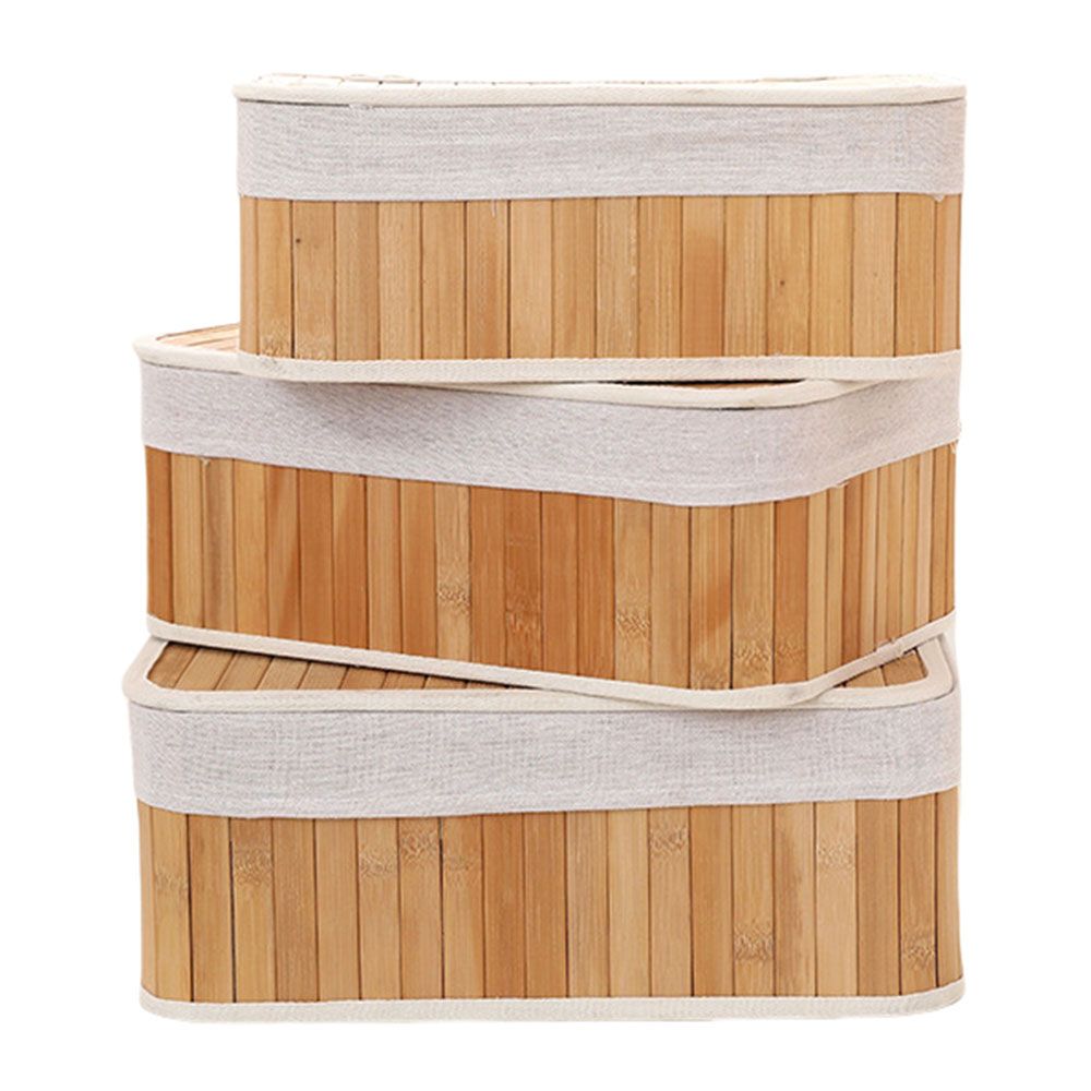 Set of 3 Bamboo Storage Box Bamboo Storage Baskets with Lids Storage ...