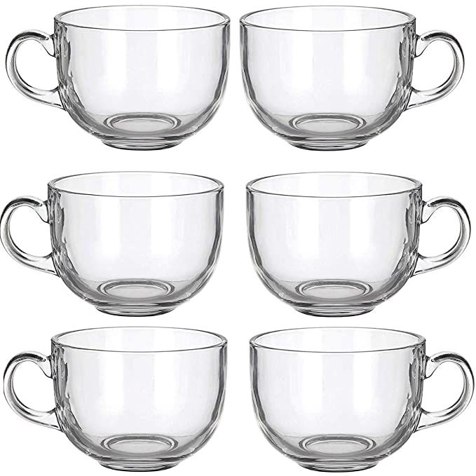 Large Glass Mugs With Handle For Coffee, Tea, Soup - Set of 6x410ml ...