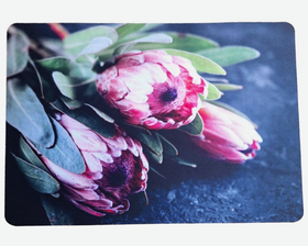 Large Mouse Pad with 3 Proteas, Pink with Green Leaves on Black | Shop ...
