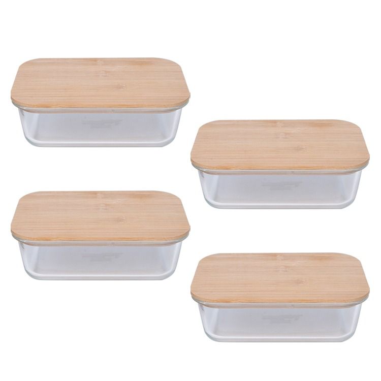 Melzware 4 Piece Glass Food Storage Containers With Bamboo Lids