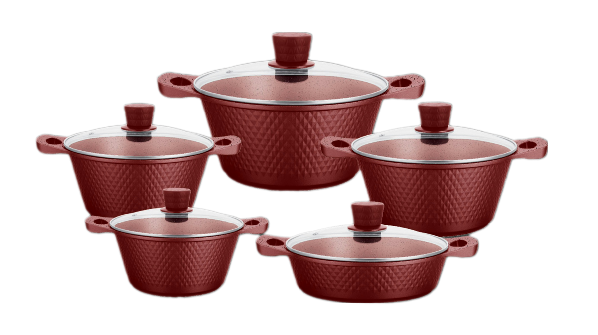 Royal Homeware Aluminum Die-Cast 10 Piece Pot Set -Diamond Embossed ...