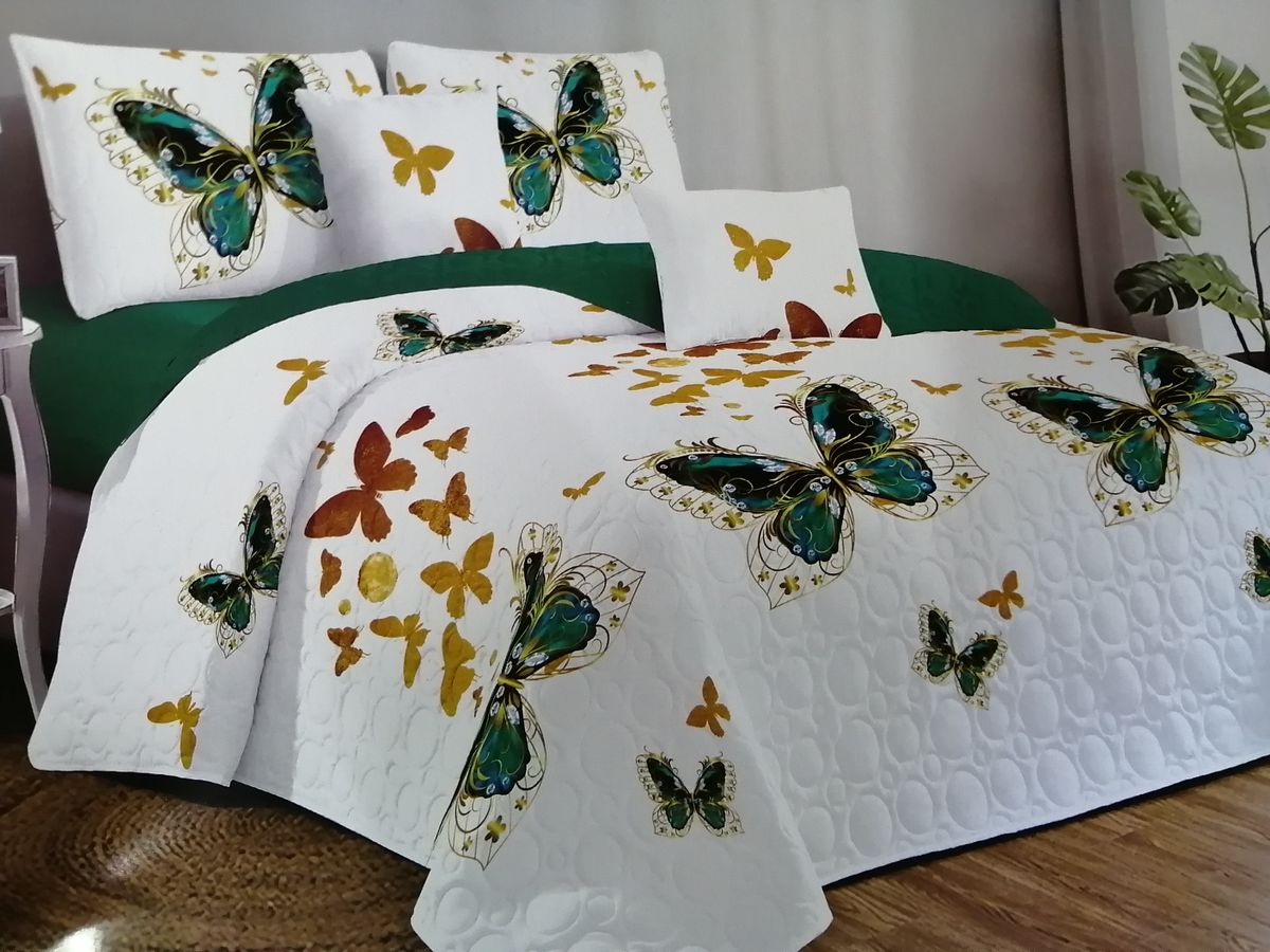 Stunning Green Butterfly 5 Piece Quilt Set Bedspread Set | Shop Today ...