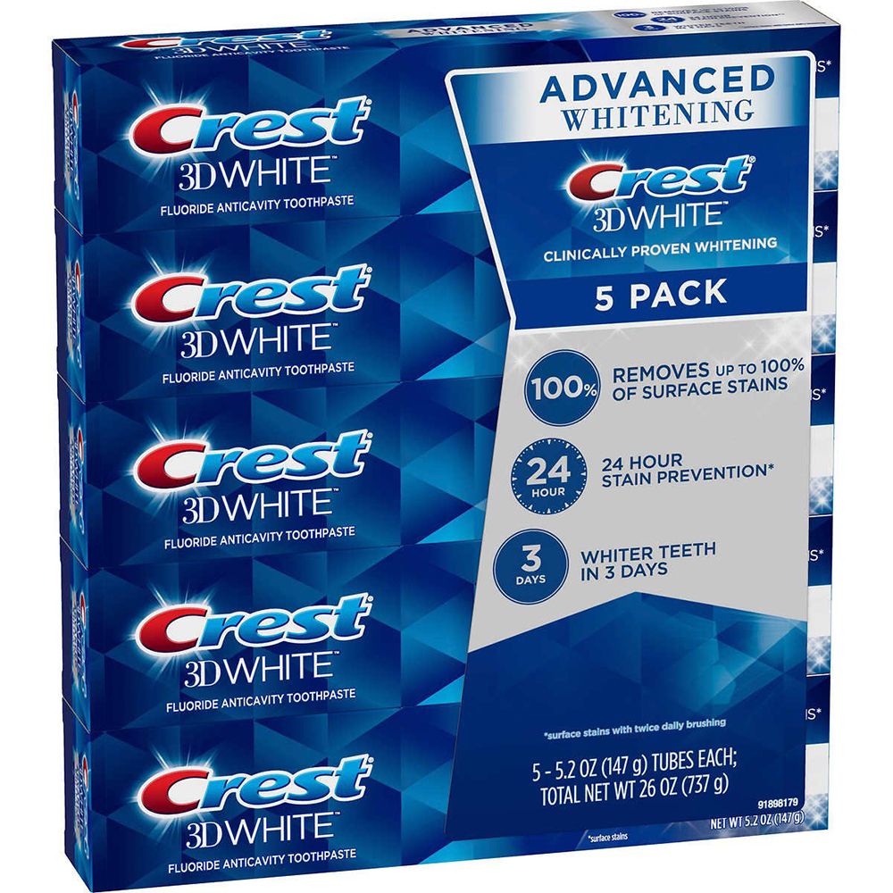 Crest 3D White Advanced Whitening Toothpaste - 147g (Pack of 5) | Shop ...