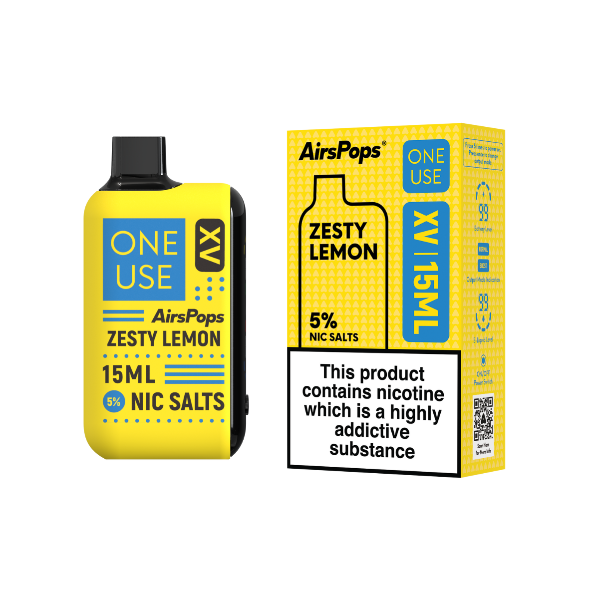AirsPops Airscream XV - Zesty Lemon Disposable 5% Nic Salts | Shop ...
