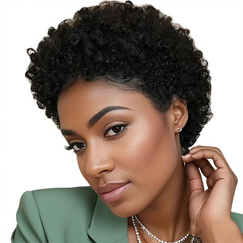 Afro Curly Wig By SUNRAY - Glueless No Lace Wig Human Hair Short Wig ...