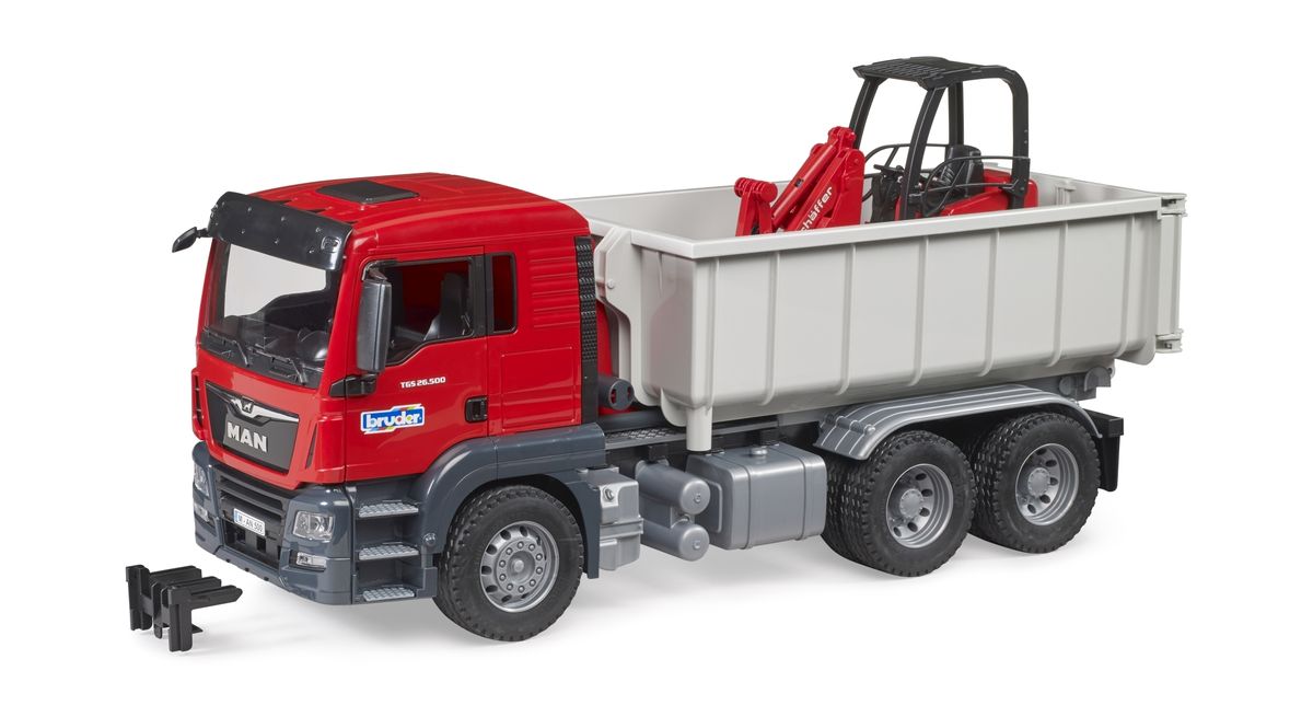 Bruder Man TGS with roll off container and compact loader (54cm Long ...