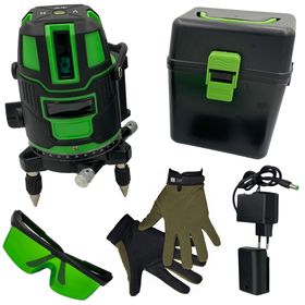 5 Line Green Cross Line Laser Self-Leveling Mapping Tool & Work Gloves ...