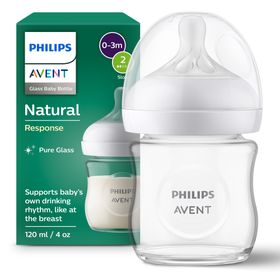 Philips Avent Natural Response Glass Baby Bottle 4oz/120ml,Slow Flow2 ...