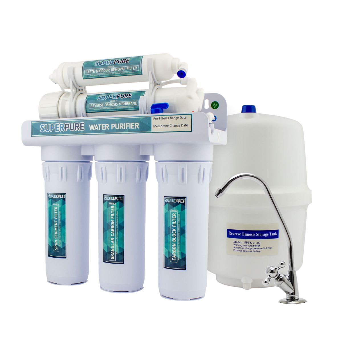 SUPERPURE 50GPD Reverse Osmosis Water Filter System - No Booster Pump ...