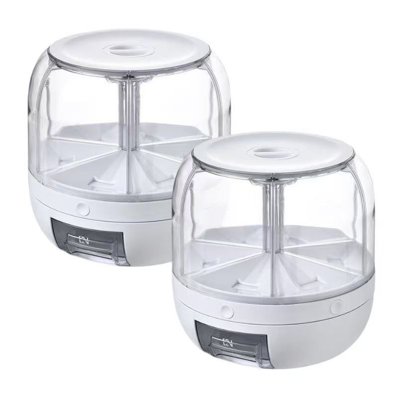 360 Rotatable 6 Grid Food Storage Container Grain Cereal Rice Dispenser ...