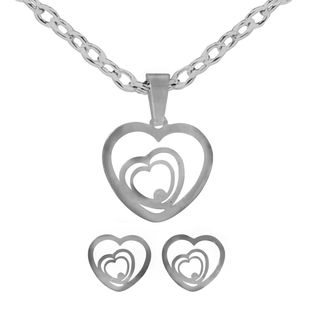 Stainless Steel Heart Pendant Necklace & Earring Set | Buy Online in ...