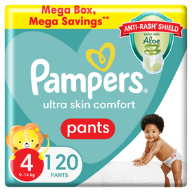 Pampers Anti-Rash Shield Pants Size 4 (9-14kg) 120 Nappies,Lotion with ...