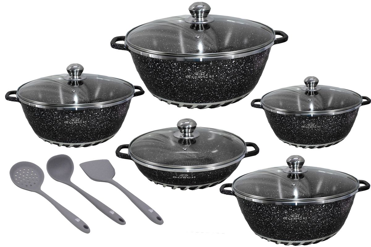 10 Pcs Die Cast Aluminum Granite Non Stick Cookware Set & 3 Utensils ...