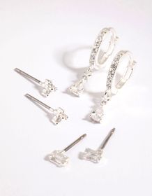 Silver Stack Pack Earrings with Cubic Zirconia | Shop Today. Get it ...