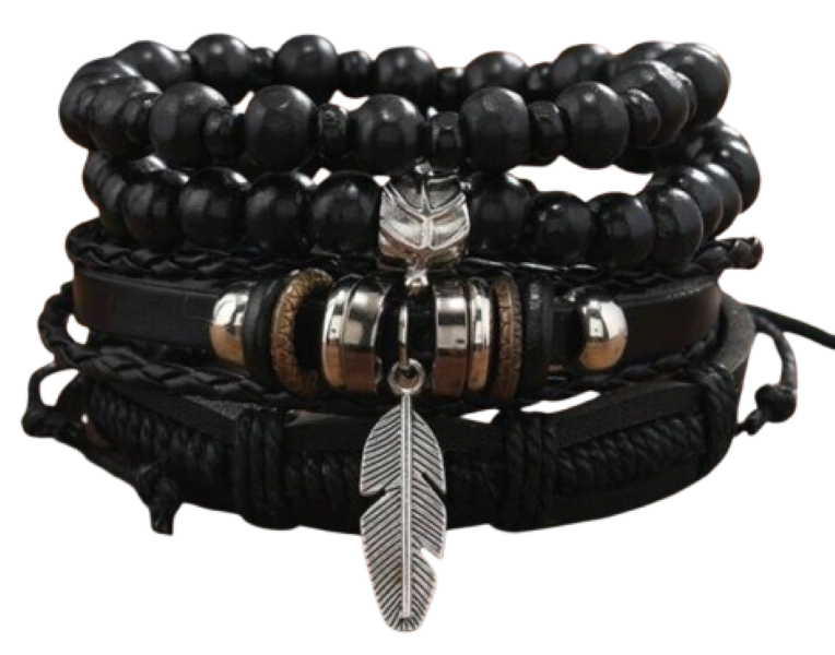 Mens Black Multi-Layer Bracelet with Feather Decor | Shop Today. Get it ...