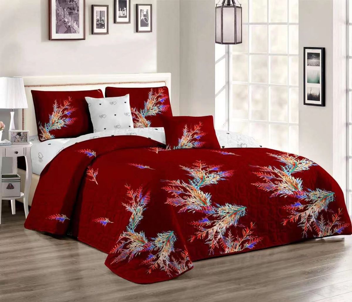 Bedspread Set Queen 5 Piece Microfiber Fire Red Natural | Shop Today ...