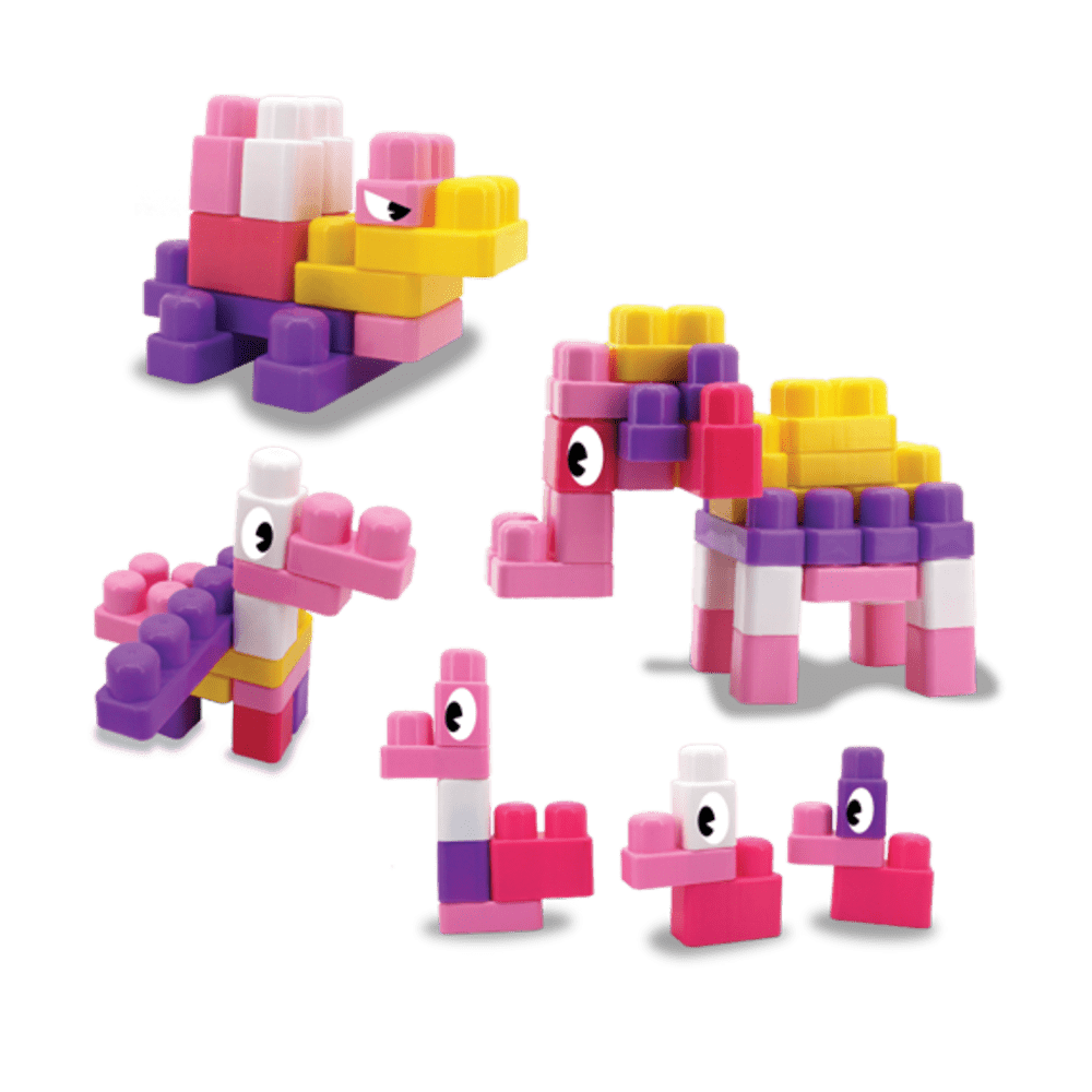Sunta Pink Plastic Building Blocks with Rounded Edges - 82pc in Carry ...